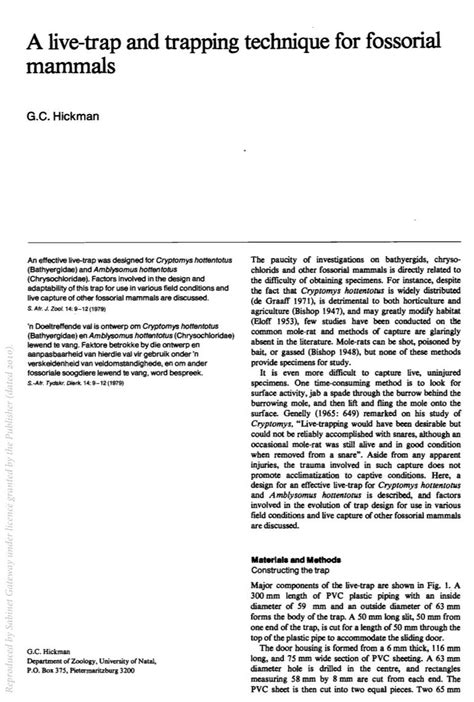 A Live Trap And Trapping Technique For Fossorial Mammals Docslib