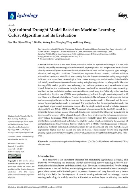 Pdf Agricultural Drought Model Based On Machine Learning Cubist Algorithm And Its Evaluation