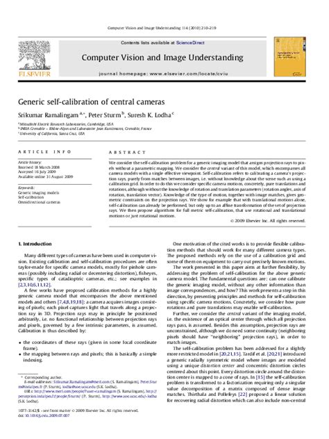 Pdf Generic Self Calibration Of Central Cameras