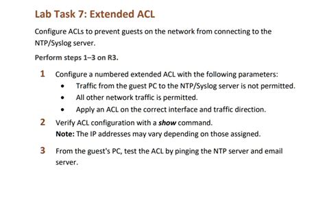 Lab Task Extended ACL Configure ACLs To Prevent Guests On The Network From Connecting To The