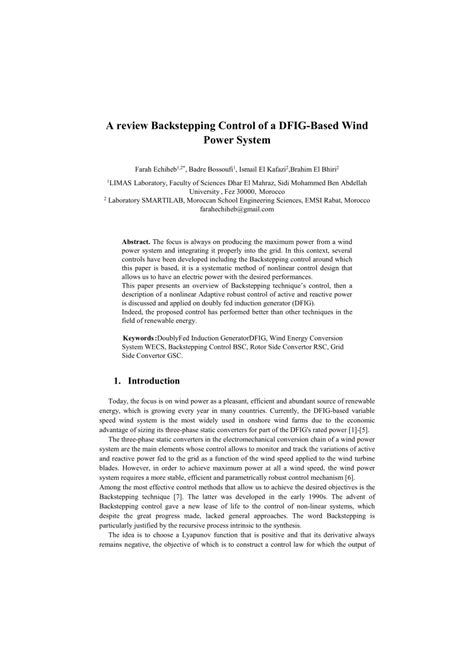 Pdf A Review Backstepping Control Of A Dfig Based Wind Power System