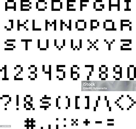 cybernetic 3d numbers letters and punctuation marks pixel art stok