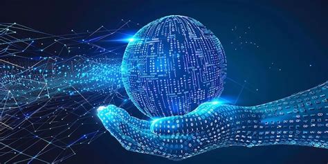 Premium Vector Digital Earth With A Hand Holding A Globe With Binary Code