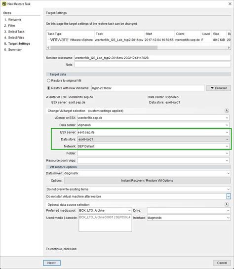 Source VMware Restore SEPsesam