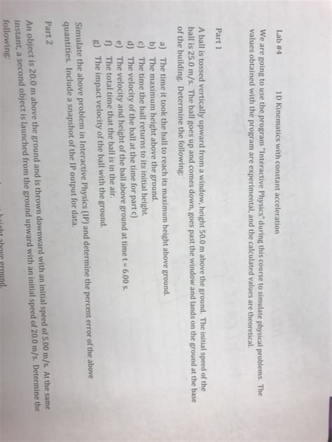 Solved Lab 4 1D Kinematics With Constant Acceleration We Chegg Com