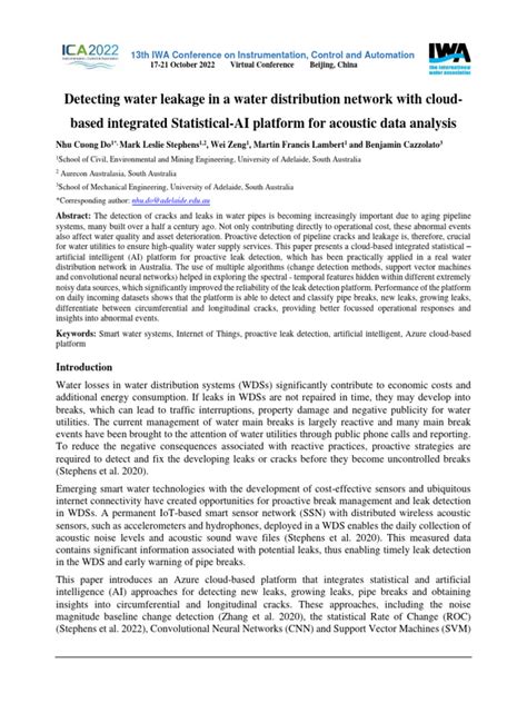 Detecting Water Leakage In A Water Distribution Network With Cloud