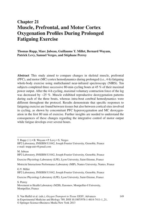 Pdf Muscle Prefrontal And Motor Cortex Oxygenation Profiles During