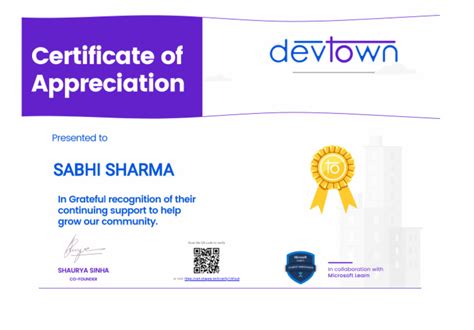Devtown Certificate Of Appreciation Pdf