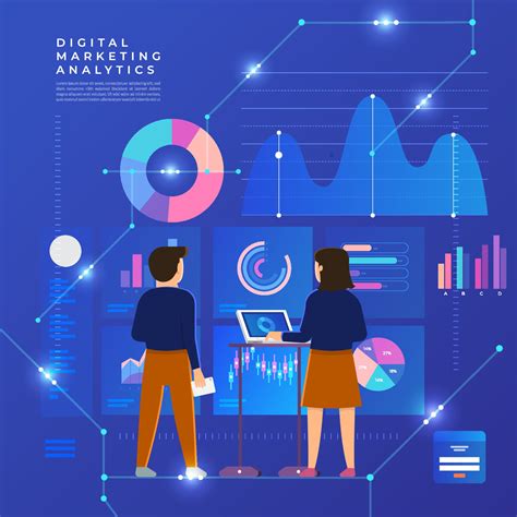 Flat Design Concept Data Analysis Visualize With Graph And Chart Marketing Growth Vector