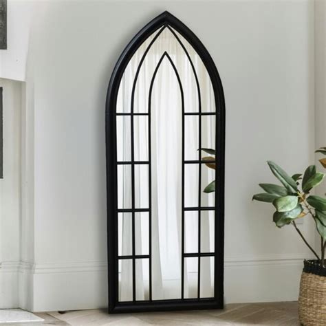 Rackhams Lewis Black Metal Frame Arch Window Wall Mirror 153cm X 60cm