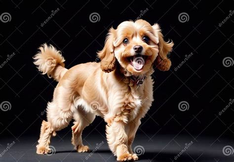 A Joyful Cockapoo Puppy Posing Against A Black Background Studio