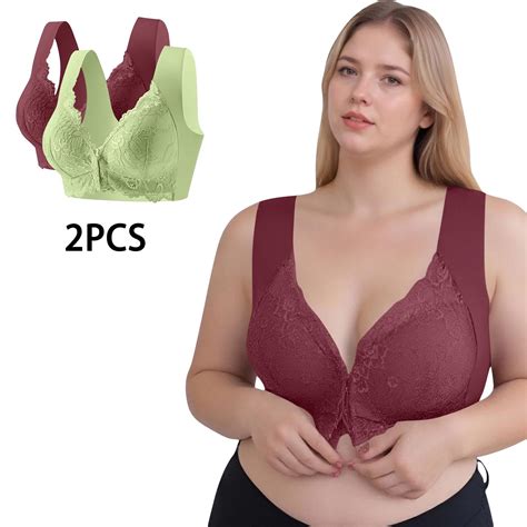 Plus Size Front Closure Wireless Seamless Bra 2 Pack Comfort Everyday