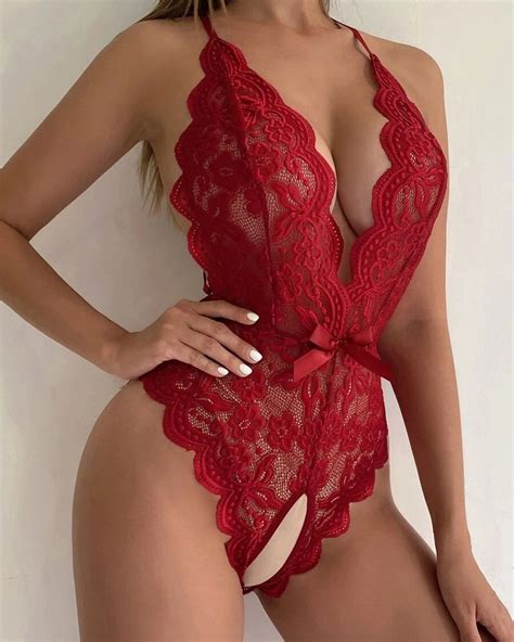 Teddy Sin Entrepierna De Encaje Bordado Sin Espalda Entrecruzado