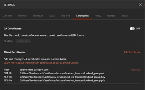 disable enable certificate in settings · issue 7599 · postmanlabs