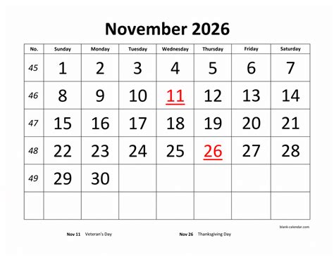 Calendar 2026 November With Holidays Your Guide To Key Dates And Events