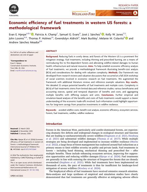 Pdf Economic Efficiency Of Fuel Treatments In Western Us Forests A