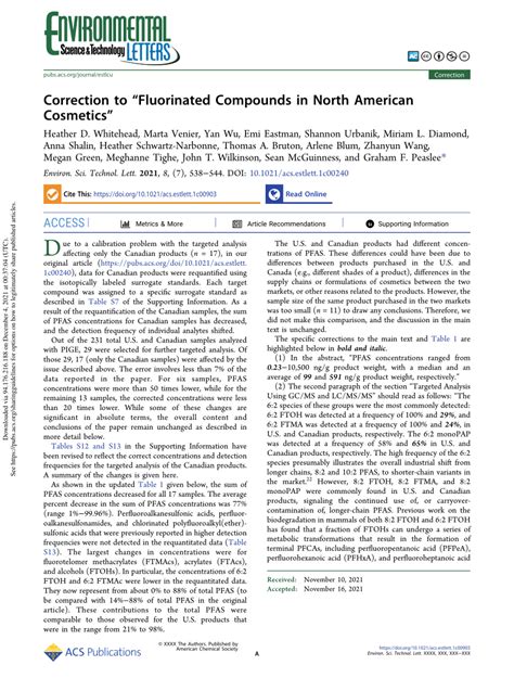 Pdf Correction To “fluorinated Compounds In North American Cosmetics”