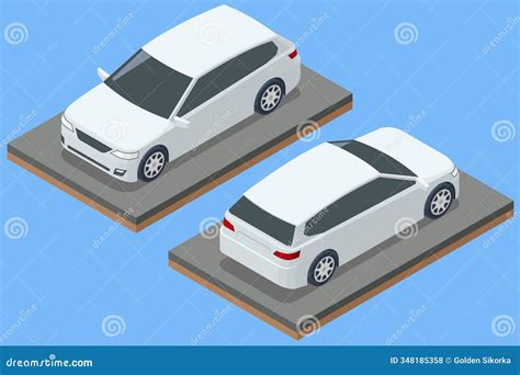 Isometric Car Wagon Auto Low Car Vector Template On White Background