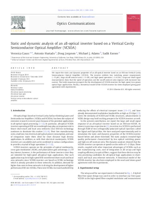 Pdf Static And Dynamic Analysis Of An All Optical Inverter Based On A Vertical Cavity