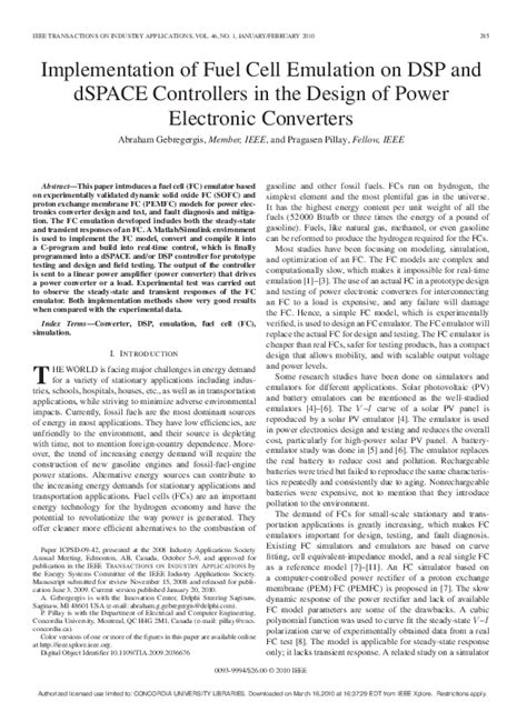 pdf implementation of fuel cell emulation on dsp and dspace
