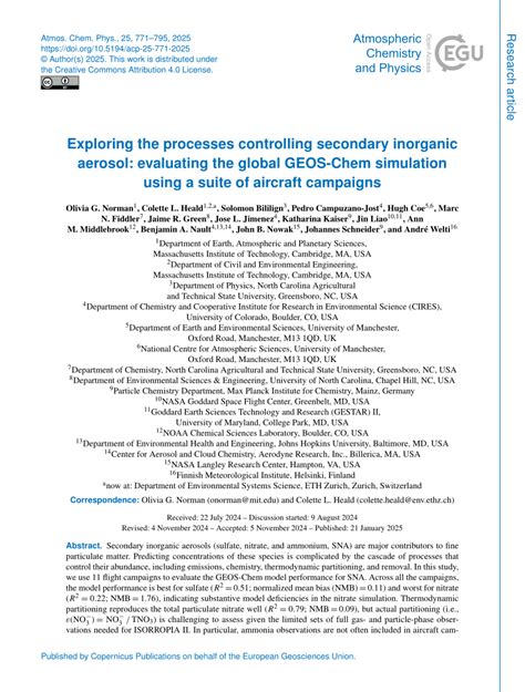 Pdf Exploring The Processes Controlling Secondary Inorganic Aerosol