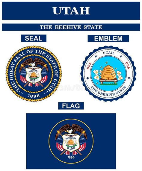 Utah Symbol Collection With Flag Seal And Emblem As Vector Stock