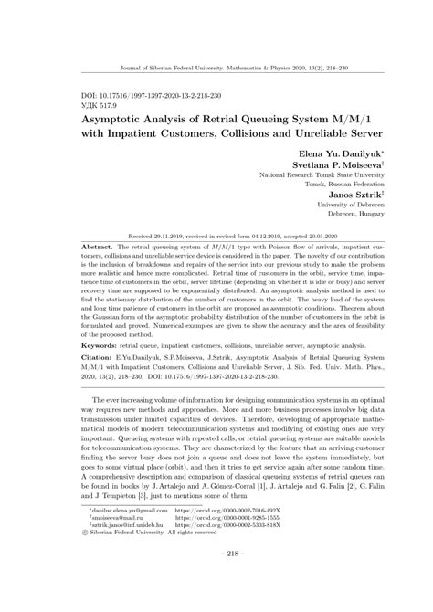 Pdf Asymptotic Analysis Of Retrial Queueing System Mm1 With