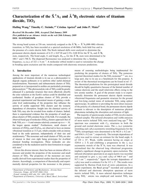 Pdf Characterization Of The X[combining Tilde] 1 A 1 And A 1 B 2 Electronic States Of