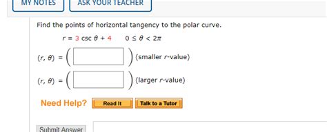 solved find the points of horizontal tangency to the polar