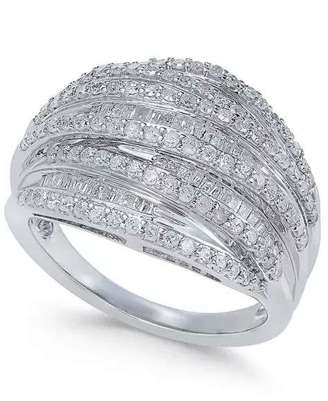 Macys Diamond Multi Row Cluster Ring 1 Ct Tw In Sterling Silver