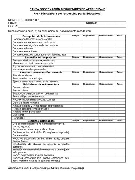 Pauta De Observación En Educación Parvularia Pdf