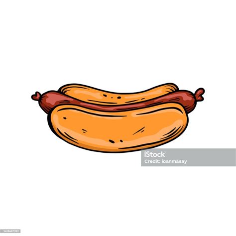소시지와 핫도그의 그림 패스트 푸드 포스터 메뉴 배너 기호에 대한 디자인 요소 벡터 일러스트 레이 션 가공육에 대한 스톡 벡터