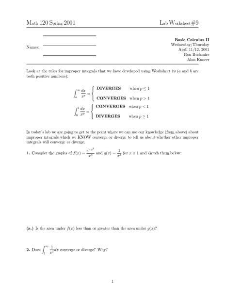 Divergence And Convergence Worksheet For 12th Higher Ed Lesson Planet