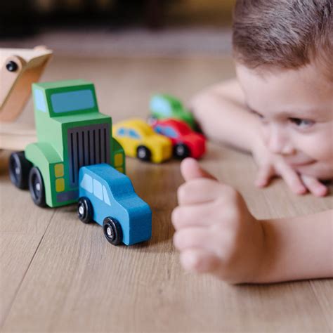 Melissa And Doug Wooden Car Carrier Playset With 1 Truck And 4 Cars Curacao