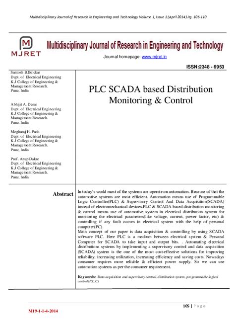 Pdf Plc Scada Based Distribution Monitoring And Control