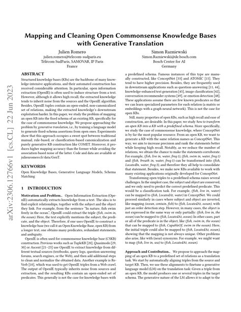 Pdf Mapping And Cleaning Open Commonsense Knowledge Bases With Generative Translation