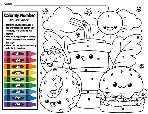Square Root Color By Number Worksheet 8th Grade Math Activity