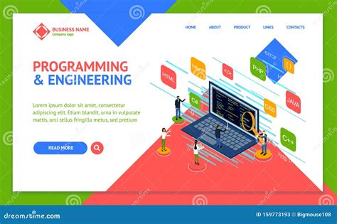 Programmer And Engineering Concept Landing Web Page Template 3d Isometric View Vector Stock
