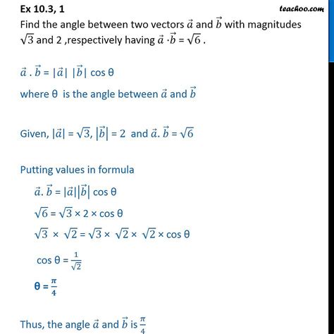 Ex Find Angle Between Two Vectors A B Scalar Product De