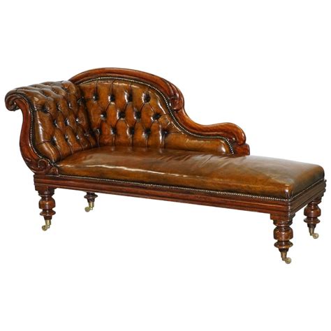 Stunning Restored Victorian Chesterfield Aged Brown Leather Chaise