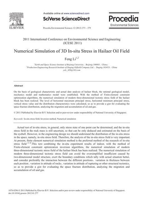 Pdf Numerical Simulation Of 3d In Situ Stress In Hailaer Oil Field