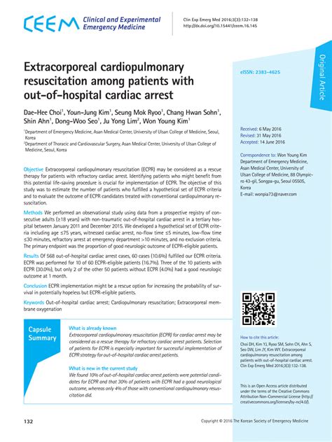 Pdf Extracorporeal Cardiopulmonary Resuscitation Among Patients With