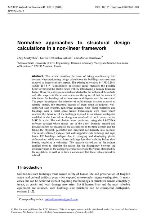 PDF Normative Approaches To Structural Design Calculations In A Non Linear Framework