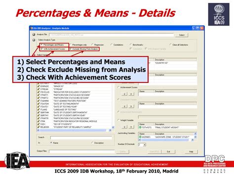 PPT Using The IEA IDB Analyzer Percentages Means PowerPoint Presentation ID 2627898
