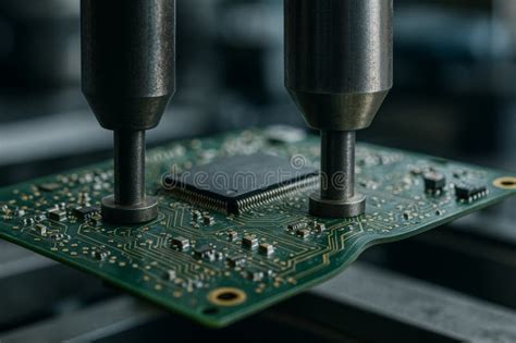 Precision Soldering Of Electronic Circuit Board In High Tech Factory Setting Close Up Of Pcb