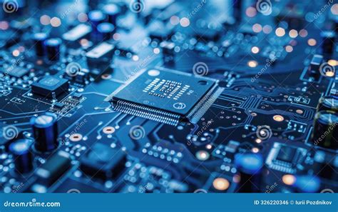 Closeup Of A Computer Chip On A Motherboard Displaying Electronic Engineering And Hardware Stock