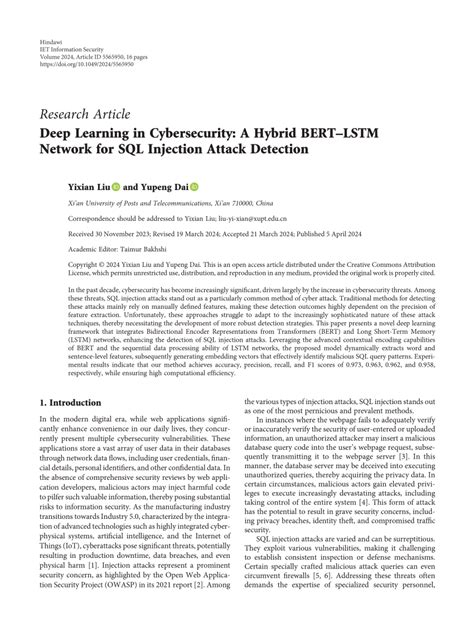 Pdf Deep Learning In Cybersecurity A Hybrid Bert Lstm Network For Sql Injection Attack Detection