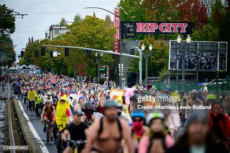 Participants In The Emergency World Naked Bike Ride Cycle South On Ne