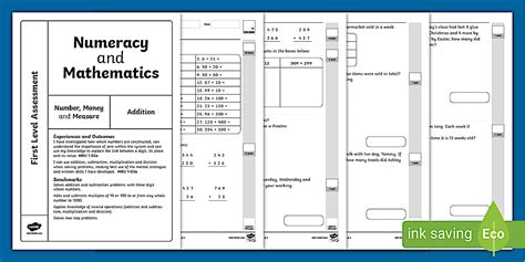 First Level Numeracy And Mathematics Assessment Addition