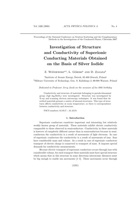 Pdf Investigation Of Structure And Conductivity Of Superionic
